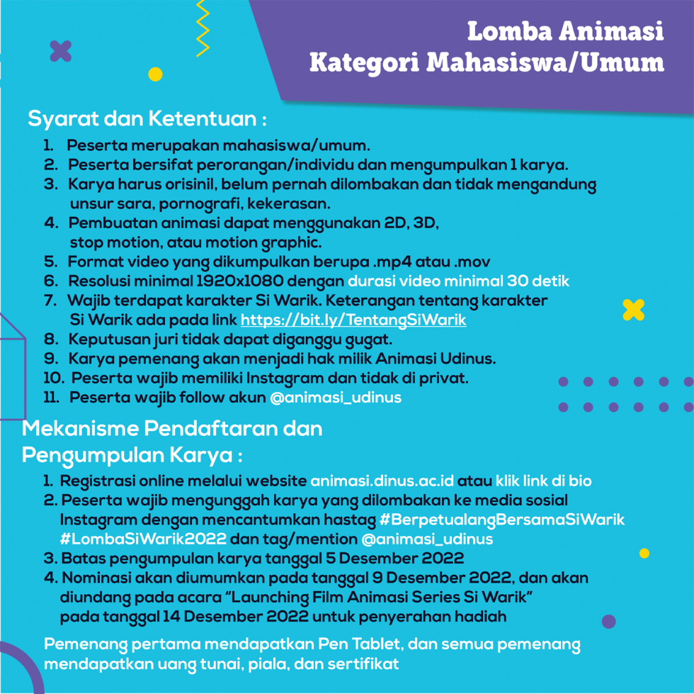 Lomba “Berpetualang Bersama si Warik” | Program Studi Animasi UDINUS